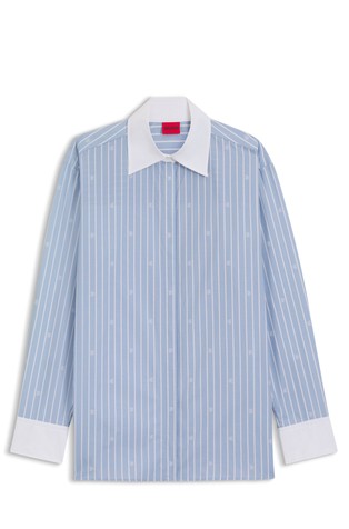 Oversized fit črtasta bombažna srajca z logotipi | HUGO | emporium.si