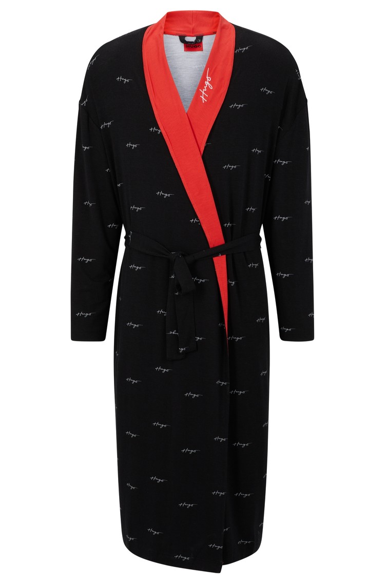 HUGO Bombažna jutranja halja z vzorcem ročno napisanih logotipov | Emporium